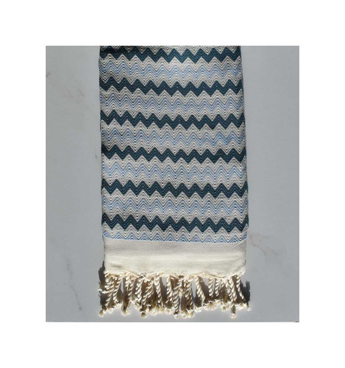 Toalla De Playa De Zigzag Blanco Azul Cobalto Y Maya