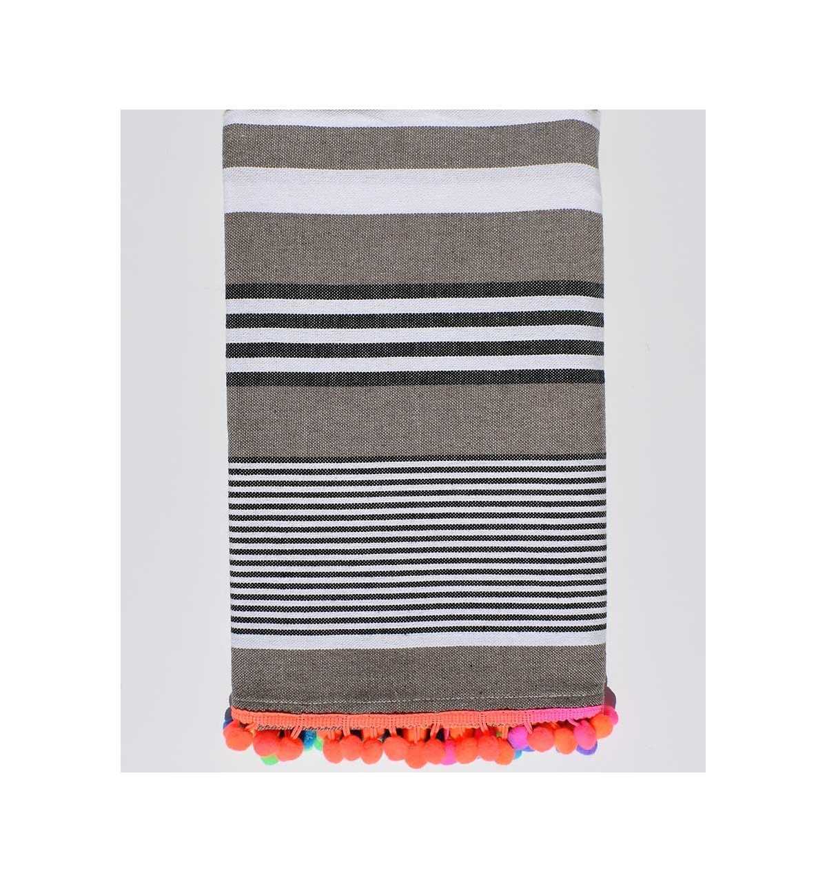 Toalla De Playa Beige Oscuro Rayas Blanco Y Negro Fouta Tunisia